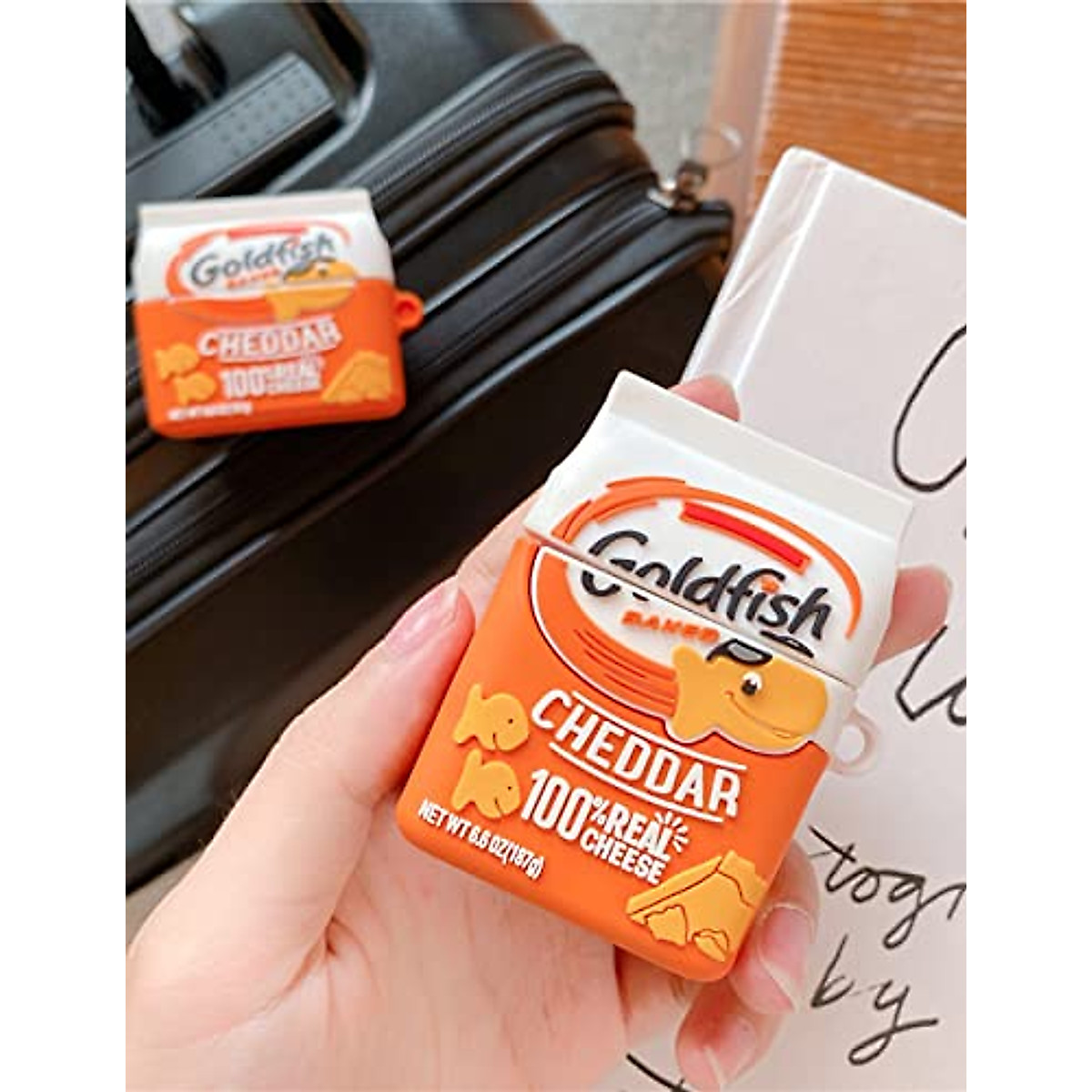 Funny Case Compatible with Apple AirPods Pro Anime Cool Kawaii Food Cover Silicone Shell Anti-Fall Cases for AirPods Pro 2019 with The Carabiner for Men Women (AirPods Pro, Goldfish Snacks)