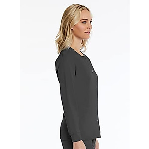 Scrub Jacket for Women 3 Pocket 4-Way Stretch Snap Button for Hospital Dental EL9405 (Pewter, X-Small)