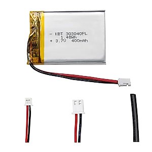 KBT 3.7V 400mAh Li-Polymer Battery: 303040 Rechargeable Lithium-ion Batteries Replacement with 2.0 JST Connector for Car Dash Video Recorder, Digital Camera, Electric Toys, Headlamp, GPS Devices