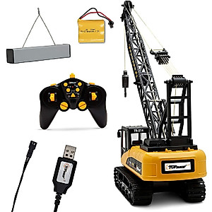 Top Race 15 Channel Remote Control Crane Toy - Battery Powered 1:14 Scale RC Construction Vehicles with Heavy Metal Hook - Crane Truck for Kids 8-12 - Full Functional RC Crane with 2.4GHz Remote