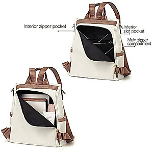 CLUCI Women Backpack Purse Fashion Leather Large Designer Travel Bag Ladies Shoulder Bags White with Brown