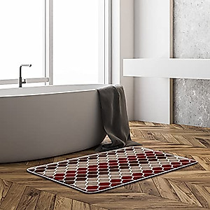 HHKJKJ Burgundy Brown Geometric Bath Mat Red Tan Modern Home Simple Bathroom Bedroom Kitchen Rug Soft Memory Foam Backing 18x30 Inch