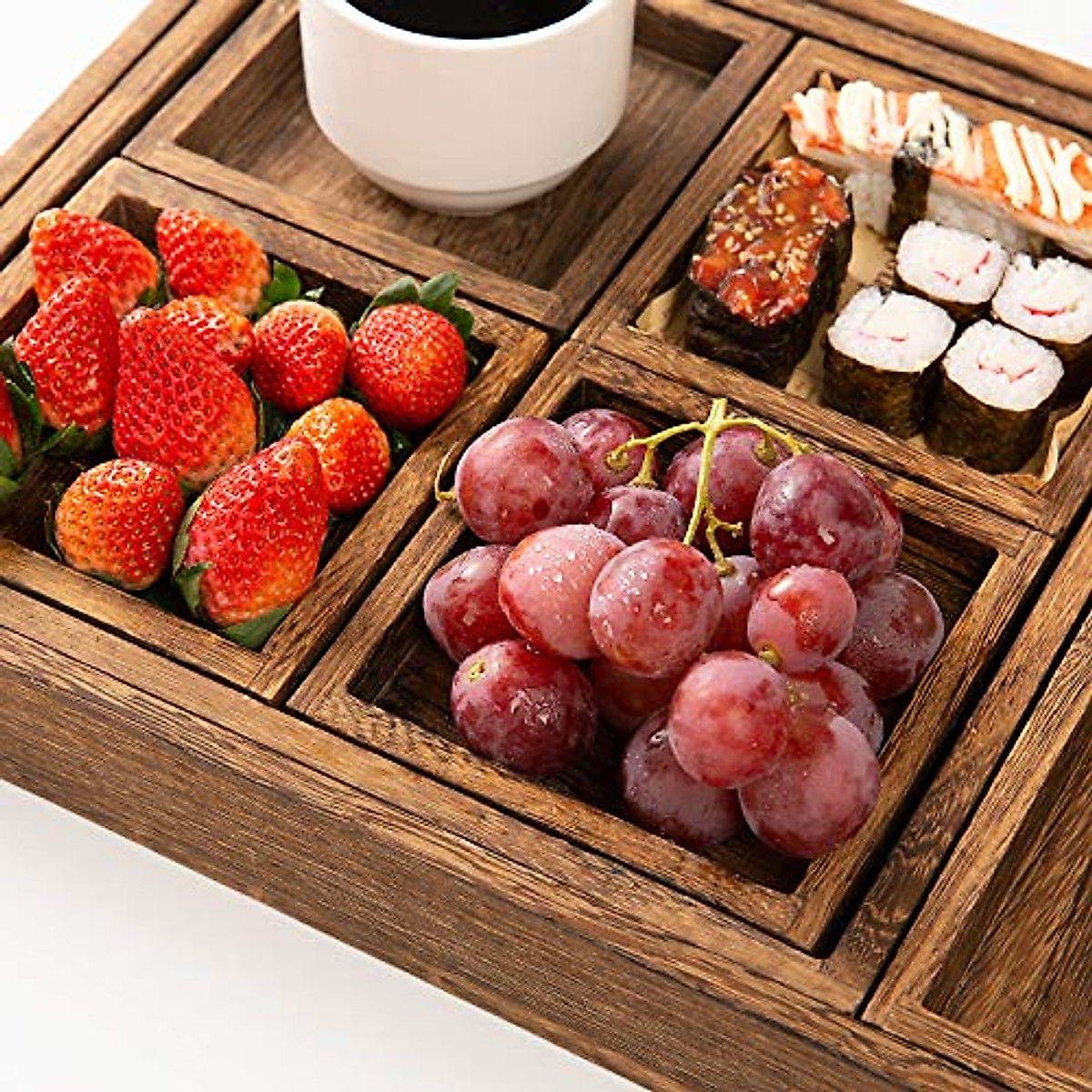 Rustic Wooden Serving Trays with Handle - Set of 7 - Large/Medium/Small/Mini-Nesting Multipurpose Trays - for Breakfast, Coffee Table/Butler & More