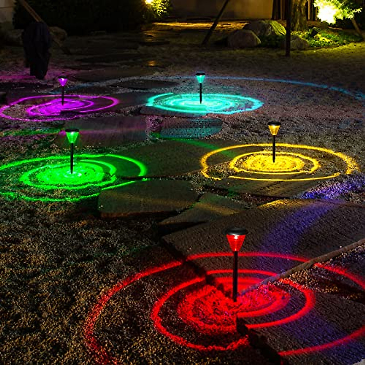 Solar Path Lights,4 Pack Garden Solar Landscape Lights Outdoor Color Changing LED Stake Lights, IP65 Waterproof Solar Power Lawn Light, LED Solar Yard Lights for Outdoor Patio, Walkway, Driveway