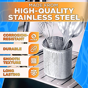 Chopsticks Holder Dishwasher Cutlery Rack - Oval Cutlery Drainer Basket for Kitchen Sink Dishwasher Rack - Stainless Steel Utensil Container for Dishwasher - Cutlery Caddy Silverware Drying Rack