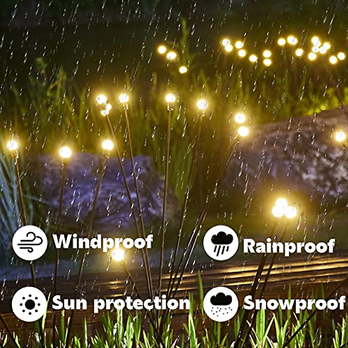 Solar Powered Firefly Lights, Solar Lights Outdoor Waterproof, 8 Warm White Light Bulbs Starburst Swaying, Solar Garden Decorative Lights, for Path Landscape Outdoor Decorative Lights (4 pcs)