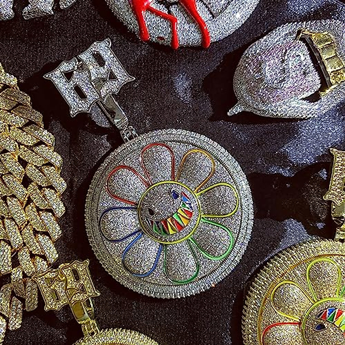 ICEDIAMOND 14K Full CZ Diamond Spin-Up Daisy Painted Rotating Pendant Crazy Chain Necklace, Gold Plated Iced Out Bling Zirconia Hip Hop Charm Jewelry for Men Women (White-Large)