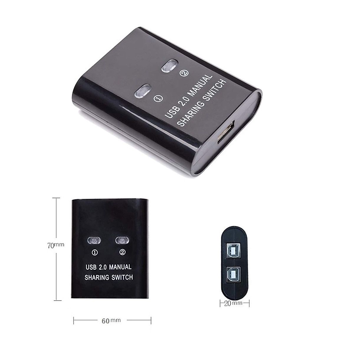 1Printer Sharing Switch, Manual Switcher Adapter, 2 Computer Share 1 Printer Scanner USB Device Hub with 2 Pack Male Cables