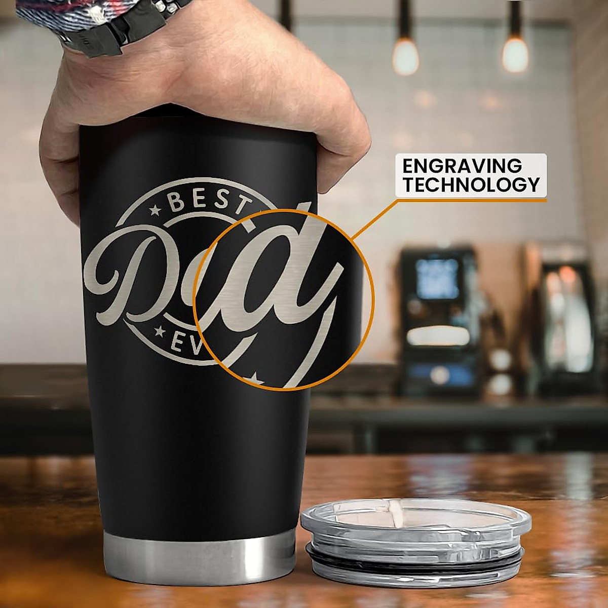 SANDJEST Best Dad Ever Tumbler with Lid - 20oz Insulated Stainless Steel Cup- Coffee Mug for Sport Travel Office, Gift for Father’s Day Birthday