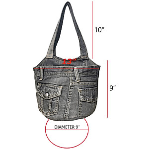 BDJ Upcycling Blue Denim Jean Round Shape Top-Handle Bucket Handbag for women (Round 5)