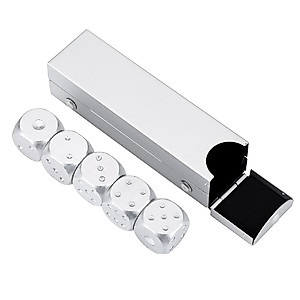 5pcs Table Game Dice, Aluminium Alloy Table Game Poker Games Dices Set with Storage Box for Table Games Poker Monopoly(Silver-Rectangle Box)