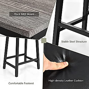 COSTWAY 3 Pieces Dining Table Set, Counter Height Pub Table Set with 2 Upholstered Bar Stools and 3 Shelves, Industrial Kitchen Table Set for Living Room, Restaurant