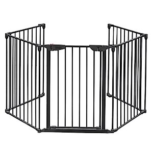 Bonnlo 120.5-Inch Metal Fireplace Fence Guard 5-Panel Baby Safety Gate/Barrier/Play Yard with Door Christmas Tree Fence Hearth Gate for Kids/Pet/Toddler/Dog/Cat, Black