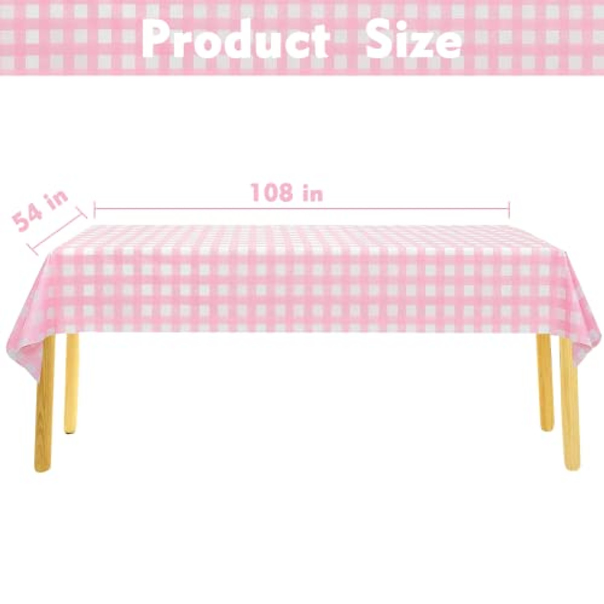 Kesfey 3 Packs Pink Gingham Tablecloth Pink and White Checkered Tablecloths 54 x 108 Inches Disposable Plastic Gingham Tablecovers Waterproof Rectangle Picnic Table Covers for Birthday Party Supplies