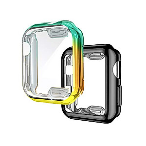 LaViePool iWatch Case for Apple Watch Series 3/2/1 Screen Protector,Protecter Cover Case, [Black+Rainbow,2- Pack](38mm)