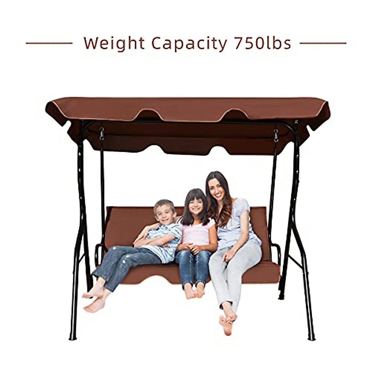Tangkula 3 Person Porch Swing, Patio Swing with Removable Cushion & Powder-Coated Steel Frame, Outdoor Swing with Canopy for Porch, Backyard, Garden, Balcony (Coffee)