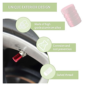 Ziciner 5 PCS Car Tire Valve Stem Caps, Anodized Aluminum Wheel Stem Covers, Corrosion Resistant Car Tire Air Caps, Universal Vehicle Exterior Accessories for Car, Truck, Motorcycle, Bike (Red)