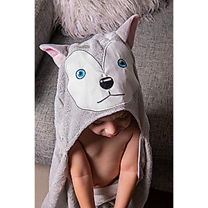 BabyZor Extra Soft Baby Hooded Bath Towel & Washcloth Shower Gift Set, Organic Hypoallergenic Bamboo Large Fibers 48x30 | for Newborn, Infant, Toddler & Kids (Grey)