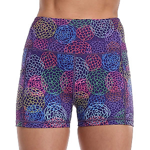 Amazon Essentials Workout Volleyball Yoga Print Short Pockets High Waist Exercise Running Gym Shorts for Women 3" Purple Circle Flower-M