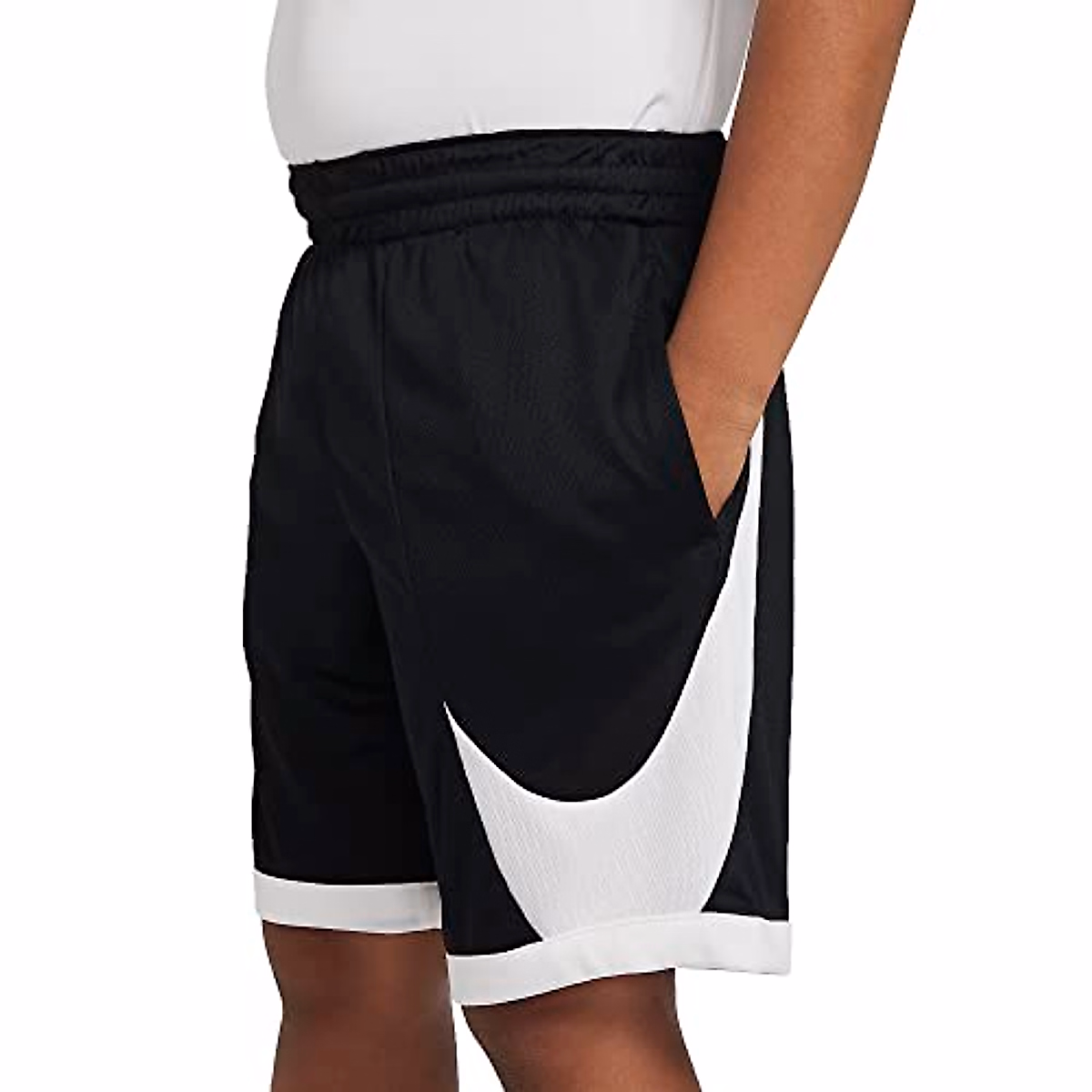 Nike Boy's Dri-FIT HBR Basketball Shorts (Little Kids/Big Kids) Black/White/White/White MD (10-12 Big Kid)