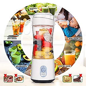Aitsite Portable Blender, USB Rechargeable Personal Size Juicer Cup with 2 Straws, blend jet blenders portable with 6 3D Blades Fruit Mixer for Home,Travel, Office, Outdoors -White.