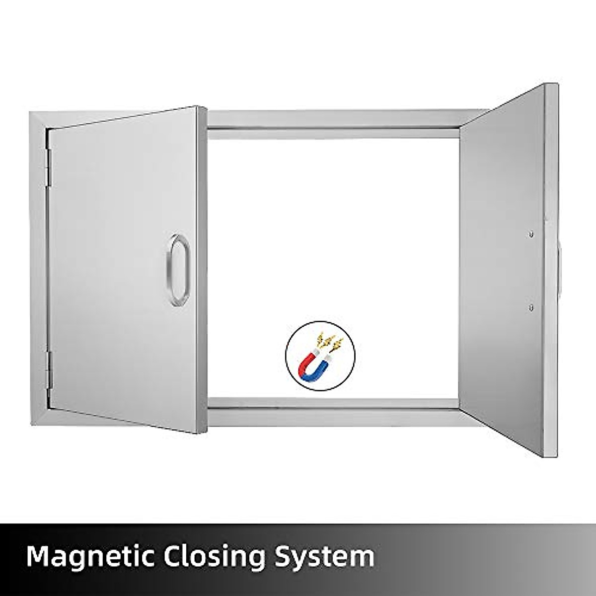 ROVSUN Outdoor Kitchen Access Door, 30.5" W x 21" H Double BBQ Door, 304 Stainless Steel for Outside Kitchen Commercial Grilling Station Barbeque Grill Oven Island Outside Storage Cabinet