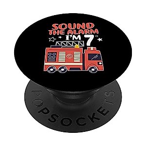 Fire Truck 7th Birthday Firefighter Fireman 7 Year Old PopSockets Swappable PopGrip