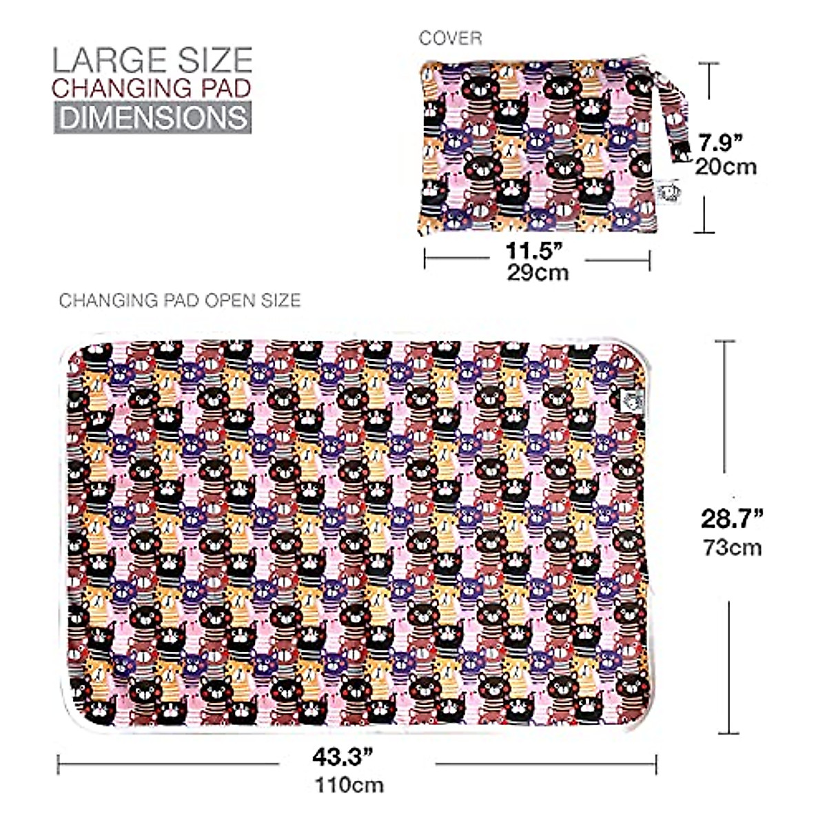 Flockthree Waterproof Baby Changing Pad with Storage Bag (43.3" X 28.7") Washable Wipeable Reusable Leak Proof Diaper Travel Mat Station Changing Mattress Liner Cribs Bed Cover, Bear Bear