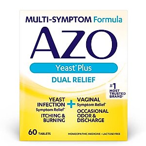 AZO Yeast Plus Dual Relief Tablets, Yeast Infection and Vaginal Symptom Relief, Relieves Itching & Burning, 60 Count