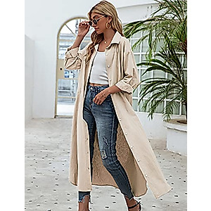 Sopliagon Women Cotton and Linen Shirt Dress Casual Loose Maxi Dresses Apricot XL