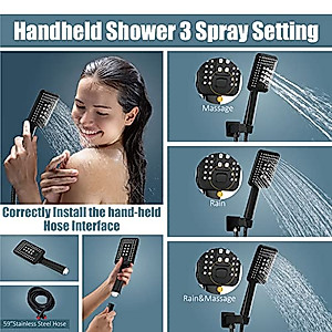 Aolemi Matte Black Shower System Ceiling Mount 12 Inch Rain Shower Head with 3 Functions ABS Handheld Spray Luxury High Pressure Shower Combo Set Rough-in Valve and Shower Trim Included Bathroom