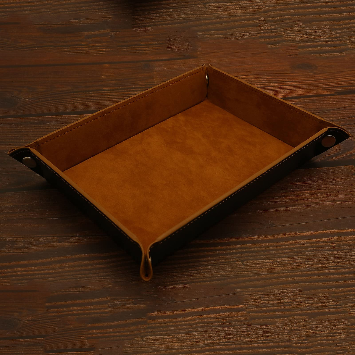 Socospace Valet Tray-leather and velvet,EDC Tray,Catchall Tray for Jewelry,Wallets,Watches,Key,Phones,Glasses, Perfect for Nightstand,Entryway Table,Desk,Key Tray,Home Decor（Brown）