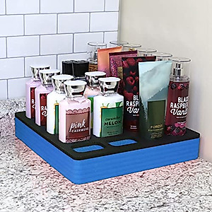 Polar Whale Lotion and Body Spray Stand Organizer Large Tray Blue Black Durable Foam Washable Waterproof Insert for Home Bathroom Bedroom Office 12.3 x 11.75 x 2 Inches 20 Slots