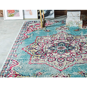 Rugs.com Fleur Collection Rug – 3' x 5' Light Blue Medium-Pile Rug Perfect for Entryways, Kitchens, Breakfast Nooks, Accent Pieces