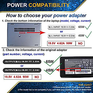 19.5V 3.33A 65W AC Power Adapter Laptop Charger for HP ProBook Charger X360 11 G1 G2 G3 G4 G5 G6 EE,440 G3 G4 G5 G6 G7,450 G3 G4 G5 G6 G7,470 G3 G4 G5,435 G7 440 G1,650 G2 G3 G4 Power Supply Cord
