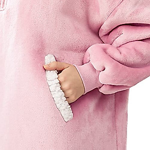 HBlife Oversized Wearable Blanket Hoodie for Adult, Thick Sherpa Sweatshirt with Elastic Sleeves and Giant Pockets Super Warm and Cozy Fuzzy Plush Fleece Blanket Jacket, Pink