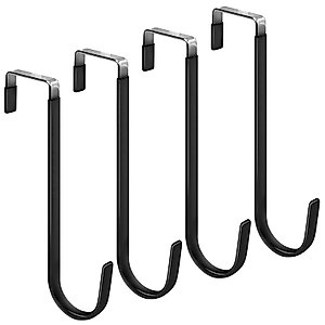 FYY Over The Door Hooks, 4 Pack Upgraded Long Door Hangers Hooks with Rubber Prevent Scratches Heavy Duty Organizer Hooks for Hanging Clothes, Towels, Hats, Coats, Bags Black