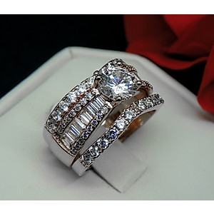 Ginger Lyne Collection Enchantment Beautiful 3pcs Engagement Wedding Ring and Band Set Size 11