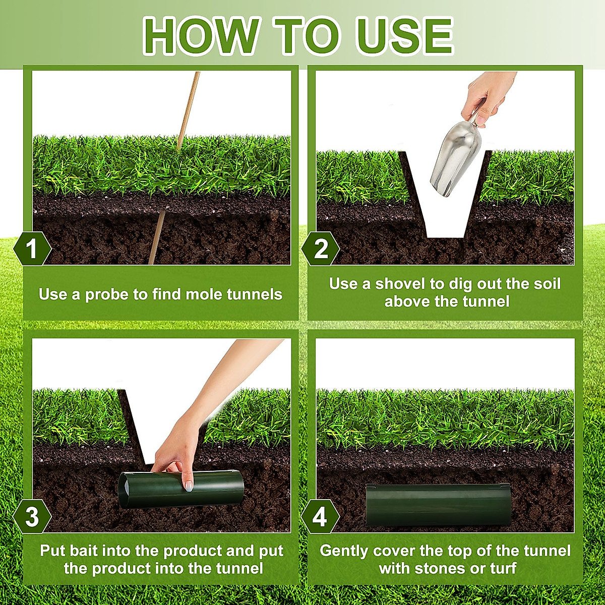 Qualirey 6 Pcs Mole Traps for Lawns Pocket Gopher Trap Catch and Release Live Mole Trap Tunnel Rodent and Gopher Trap Humane Mole Traps for Lawns, Easy to Use, Reusable for Eliminating Pests (Green)