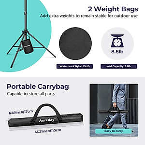 Aureday Backdrop Stand, 10x10Ft Adjustable Photo Backdrop Stand Kit with 4 Crossbars, 6 Spring Clamps, 6 Background Clamps, 2 Weight Bags and Carrying Bag for Parties/Wedding/Photography/Decoration