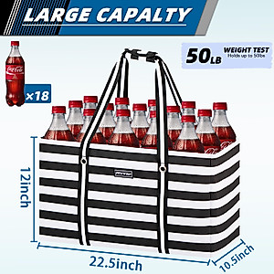 PFFVRP Stand Up Extra Large Utility Tote Bag, Foldable Reusable Grocery Bags with Metal Wire Frame & Reinforced Bottom Board, Large Utility Tote for Shopping, Car Trunk, Beach Bag（Black）