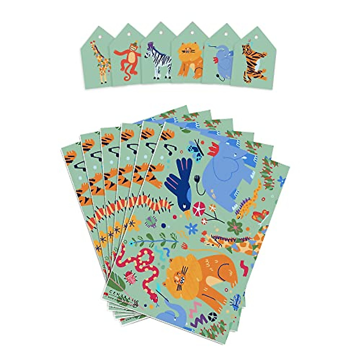 CENTRAL 23 Safari Wrapping Paper - Baby Animal Wrapping Paper - 6 Sheets Of Birthday Gift Wrap - For Birthday Boys and Girls - Comes with Fun Stickers Vegan Ink