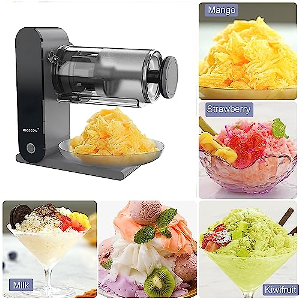 Shaved Ice Maker Snow Cone Rechargeable Slushie Machine Ice Cream Maker for Family Portable USB Charger 2 Set Block Ice Molds (Black)