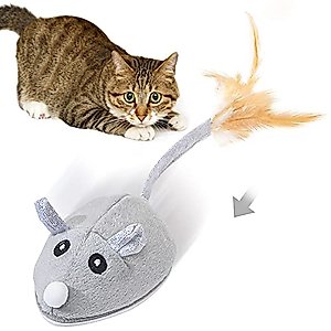 Interactive Cat Mouse Toy, Automatic Cat Toys with Feather Tail, Realistic Mouse Cat Toy Simulates Kitten Toys Self Play, Cat Toys Pet Exercise Toys with USB Charging