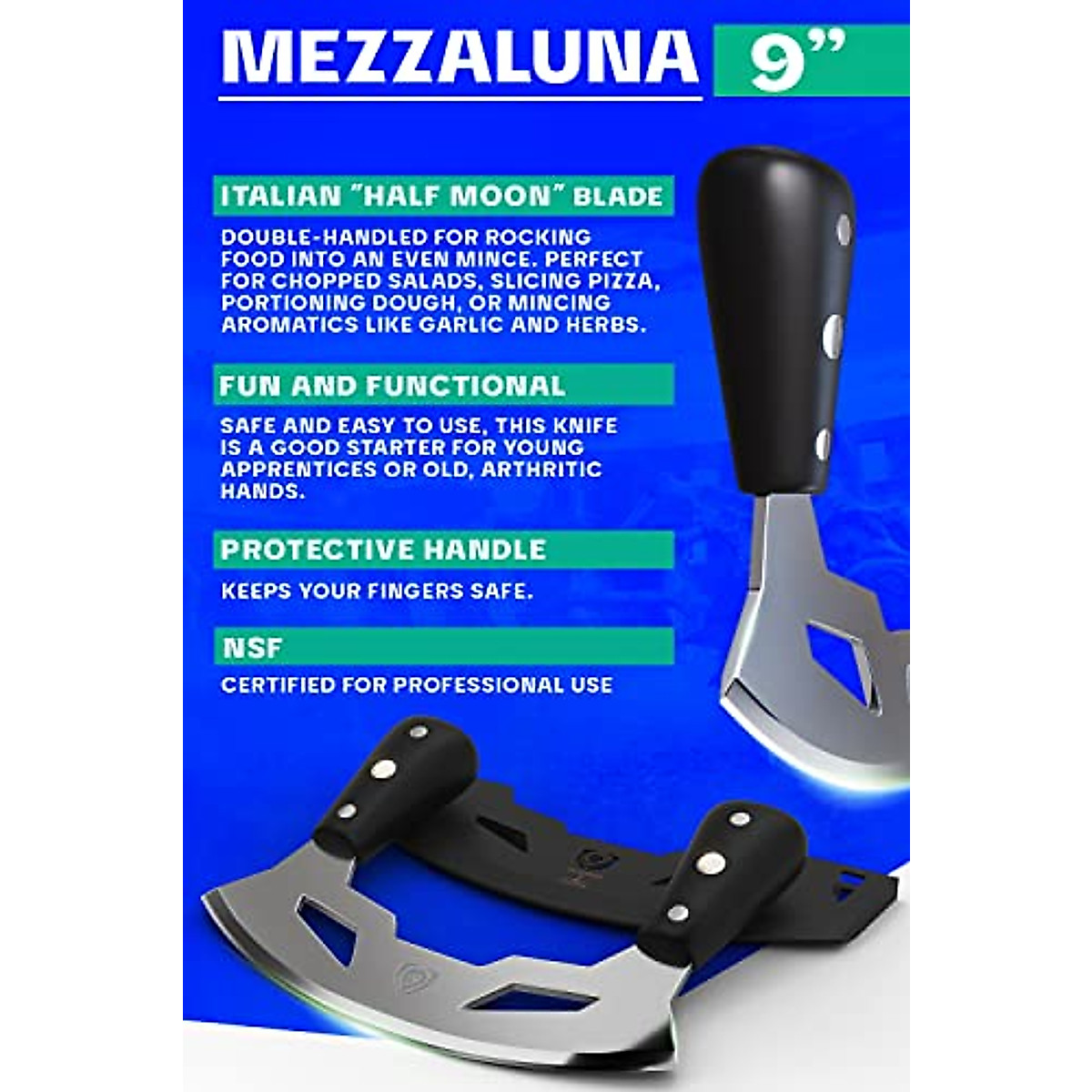 Dalstrong Mezzaluna Knife - 8.5 inch Blade - Gladiator Series - Rocking, Mincing & Chopping Produce Knife - Black ABS Handle - w/Sheath