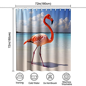 OTRANTO Beach Shower Curtain Blue Teal Sea Pink Flamingo Bath Curtain Tropical Theme Pink Blue Bathroom Decor Set Machine Washable Waterproof Fabric 72 x 72 Include Hooks