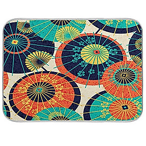Japanese Theme Umbrella Dish Drying Mat 24"x18" Absorbent Machine Washable Hanging Fast Dry Pad Dish Protective Mat for Kitchen Countertop Heat Resistant Dinner Table Mat