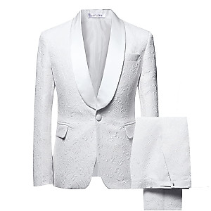 YFFUSHI Mens 1 Button 2 Piece White Tuxedo Shawl Collar Skinny Dress,Beige,X-Large