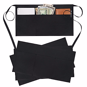 BOHARERS 4 Pack Waitress Aprons with 3 Pockets - Server Aprons for Waiter, Extra Long Straps Short Black Apron
