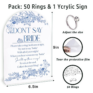 Tuiemie Blue Flower Bridal Shower Ring Game, 1 Sign and 50 Rings, Bridal Shower Decorations, Put a Ring on It Bridal Shower Game, Wedding Shower Games(jzxn03)